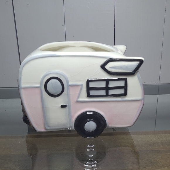 Accents | Pink And White Ceramic Camper Planter | Poshmark